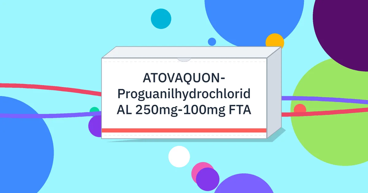Symbolbild: Packung mit der Aufschrift ATOVAQUON-Proguanilhydrochlorid AL 250mg-100mg FTA (PZN 16322668) – Verfügbarkeit und Bezug in Apotheken in Frankfurt am Main