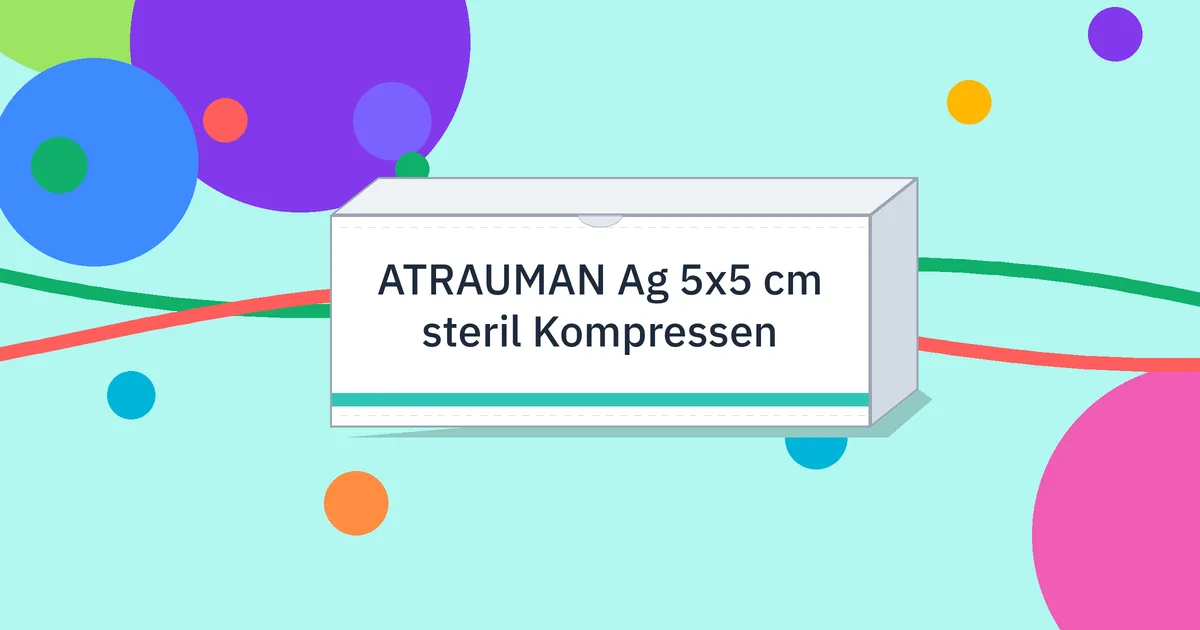 Symbolbild: Packung mit der Aufschrift ATRAUMAN Ag 5x5 cm steril Kompressen (PZN 02813842) – Verfügbarkeit und Bezug in Apotheken in Frankfurt am Main