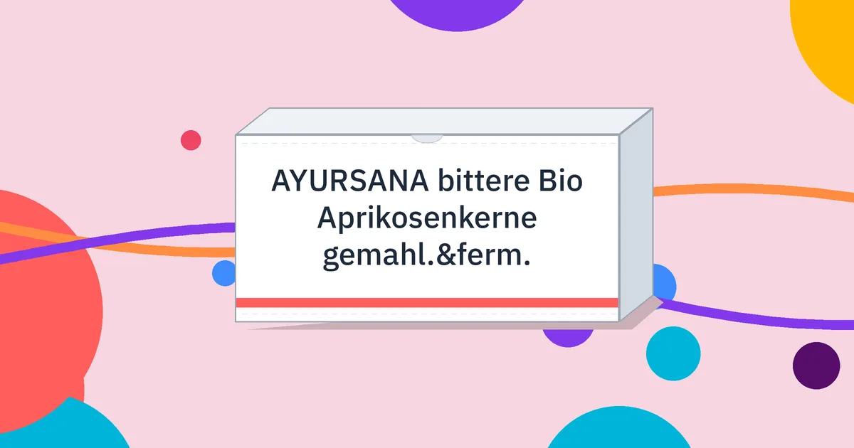 Symbolbild: Packung mit der Aufschrift AYURSANA bittere Bio Aprikosenkerne gemahl.&ferm. (PZN 17926517) – Verfügbarkeit und Bezug in Apotheken in Frankfurt am Main