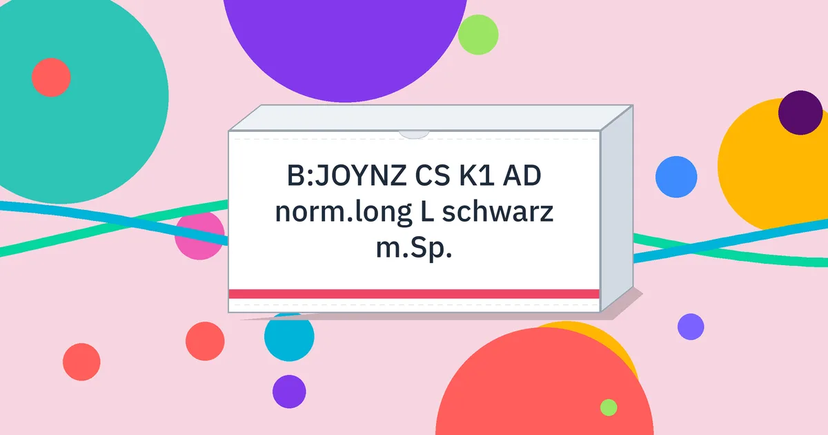 Symbolbild: Packung mit der Aufschrift B:JOYNZ CS K1 AD norm.long L schwarz m.Sp. (PZN 20524426) – Verfügbarkeit und Bezug in Apotheken in Frankfurt am Main