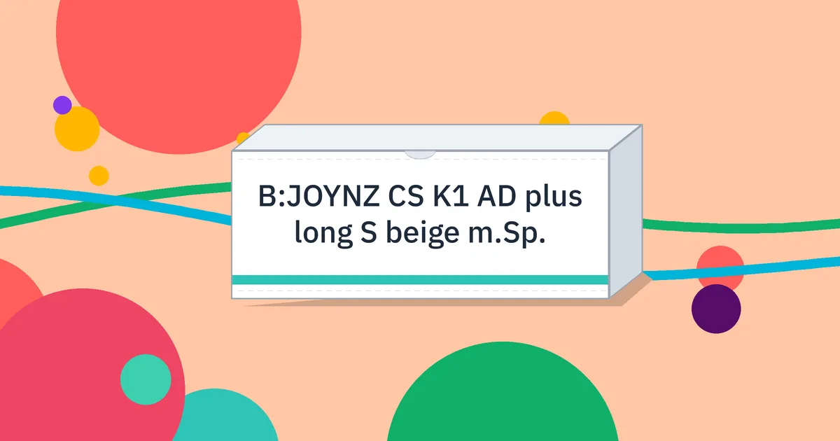 Symbolbild: Packung mit der Aufschrift B:JOYNZ CS K1 AD plus long S beige m.Sp. (PZN 20527755) – Verfügbarkeit und Bezug in Apotheken in Frankfurt am Main