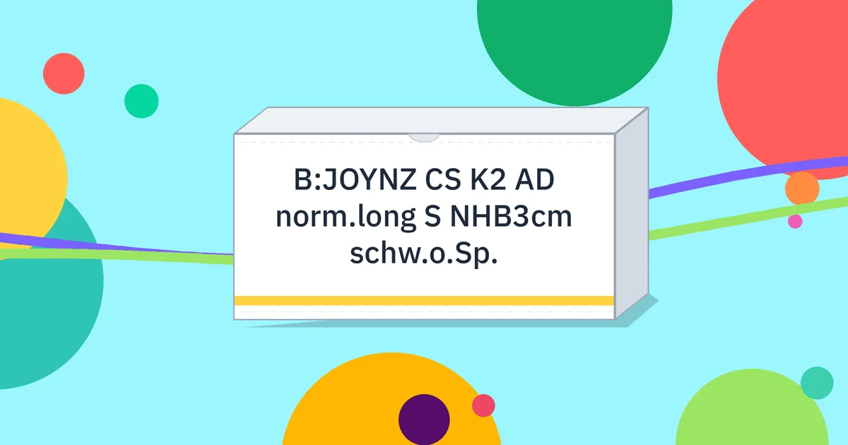 Symbolbild: Packung mit der Aufschrift B:JOYNZ CS K2 AD norm.long S NHB3cm schw.o.Sp. (PZN 20527324) – Verfügbarkeit und Bezug in Apotheken in Frankfurt am Main