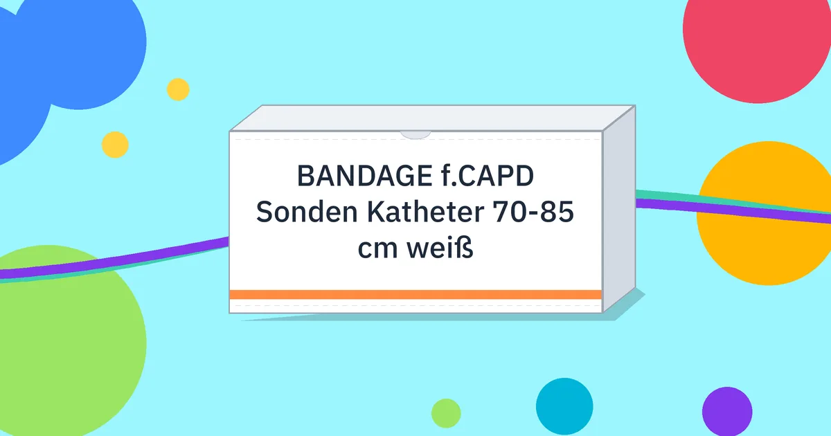 Symbolbild: Packung mit der Aufschrift BANDAGE f.CAPD Sonden Katheter 70-85 cm weiß (PZN 15391242) – Verfügbarkeit und Bezug in Apotheken in Frankfurt am Main