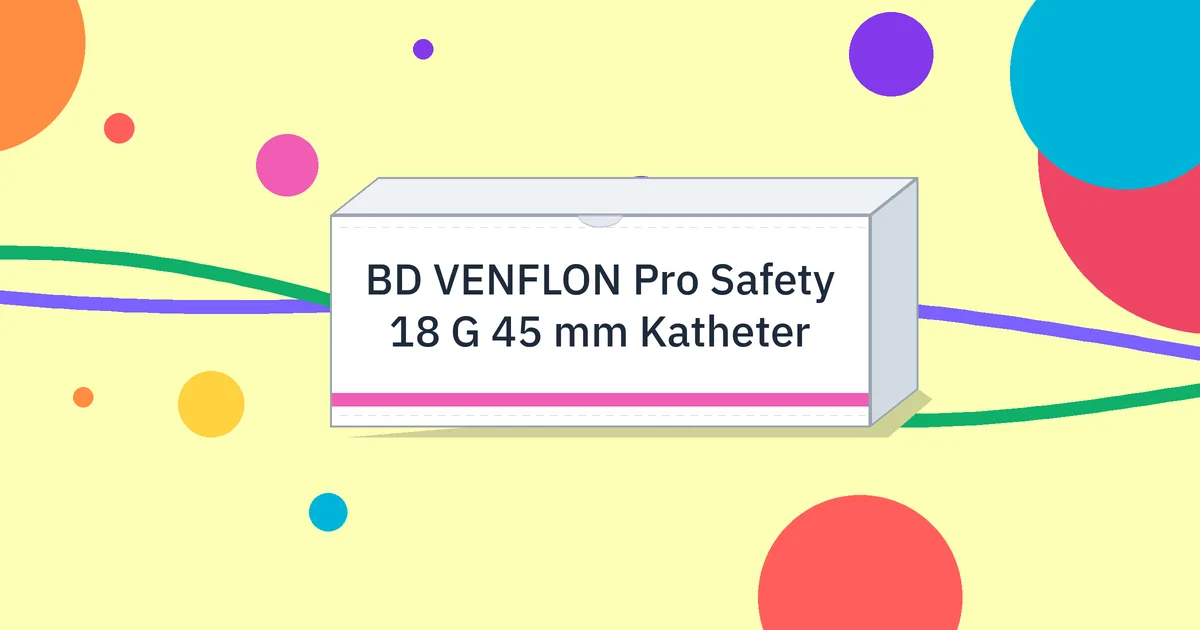Symbolbild: Packung mit der Aufschrift BD VENFLON Pro Safety 18 G 45 mm Katheter (PZN 11124001) – Verfügbarkeit und Bezug in Apotheken in Frankfurt am Main