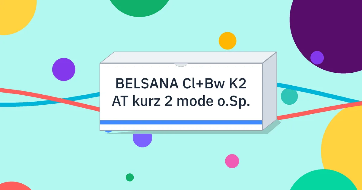 Symbolbild: Packung mit der Aufschrift BELSANA Cl+Bw K2 AT kurz 2 mode o.Sp. (PZN 12249360) – Verfügbarkeit und Bezug in Apotheken in Frankfurt am Main