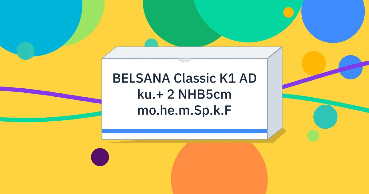 Symbolbild: Packung mit der Aufschrift BELSANA Classic K1 AD ku.+ 2 NHB5cm mo.he.m.Sp.k.F (PZN 19254921) – Verfügbarkeit und Bezug in Apotheken in Frankfurt am Main