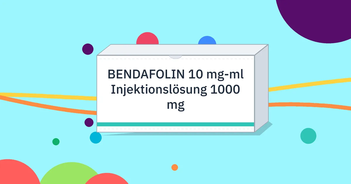 Symbolbild: Packung mit der Aufschrift BENDAFOLIN 10 mg-ml Injektionslösung 1000 mg (PZN 01488191) – Verfügbarkeit und Bezug in Apotheken in Frankfurt am Main