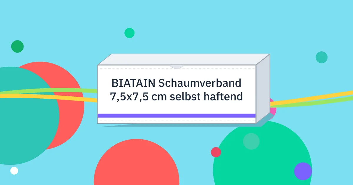 Symbolbild: Packung mit der Aufschrift BIATAIN Schaumverband 7,5x7,5 cm selbst haftend (PZN 18736523) – Verfügbarkeit und Bezug in Apotheken in Frankfurt am Main