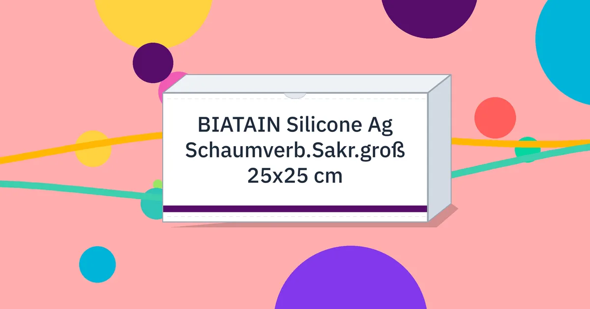 Symbolbild: Packung mit der Aufschrift BIATAIN Silicone Ag Schaumverb.Sakr.groß 25x25 cm (PZN 13704547) – Verfügbarkeit und Bezug in Apotheken in Frankfurt am Main