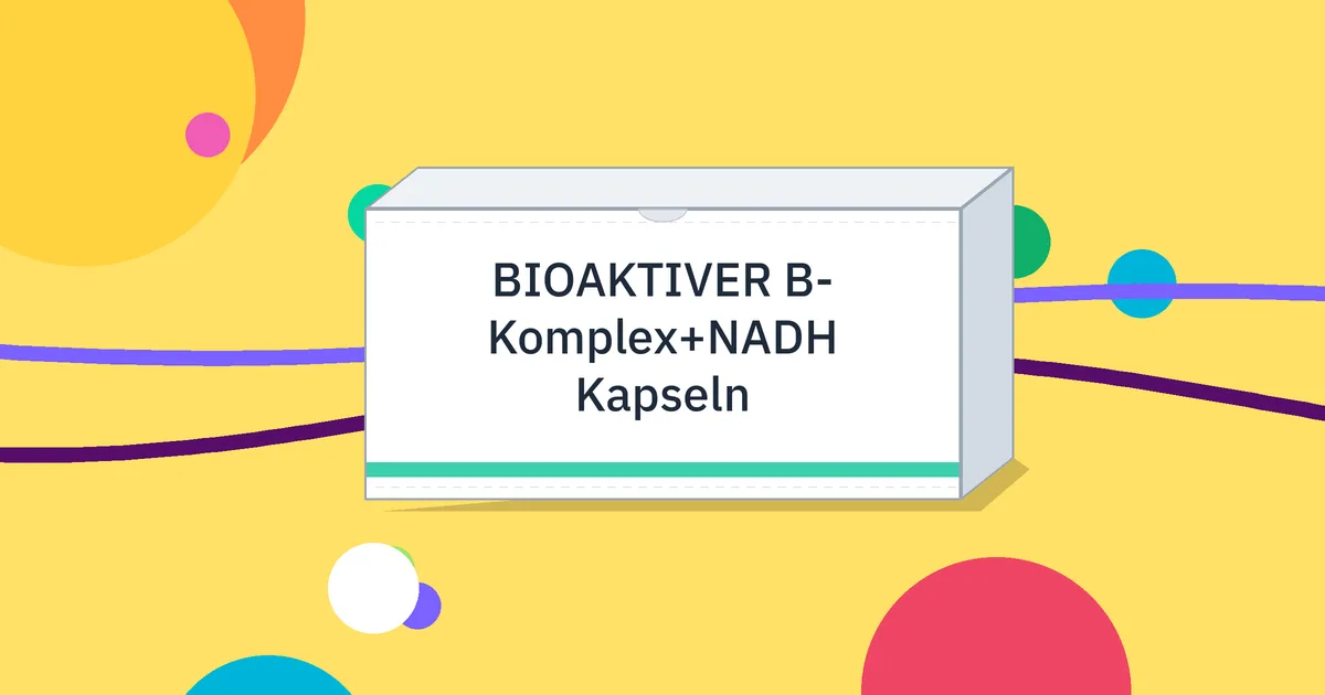 Symbolbild: Packung mit der Aufschrift BIOAKTIVER B-Komplex+NADH Kapseln (PZN 19549734) – Verfügbarkeit und Bezug in Apotheken in Frankfurt am Main