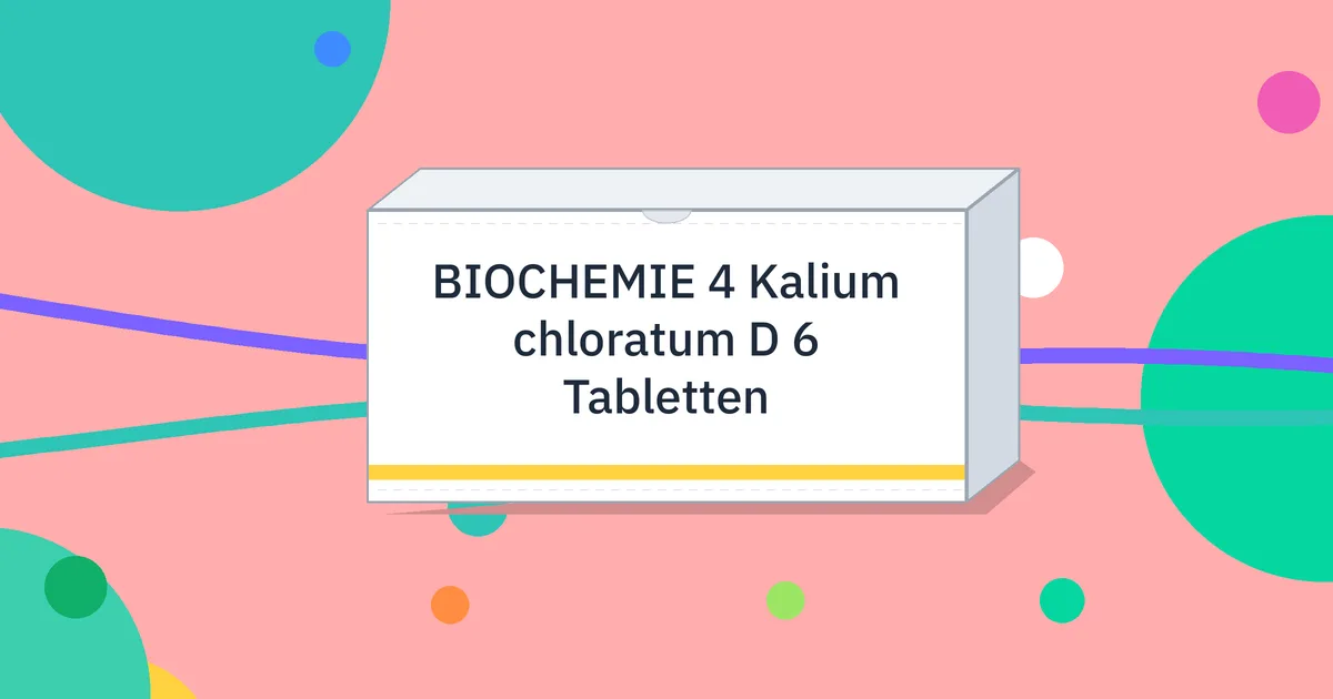 Symbolbild: Packung mit der Aufschrift BIOCHEMIE 4 Kalium chloratum D 6 Tabletten (PZN 03886599) – Verfügbarkeit und Bezug in Apotheken in Frankfurt am Main
