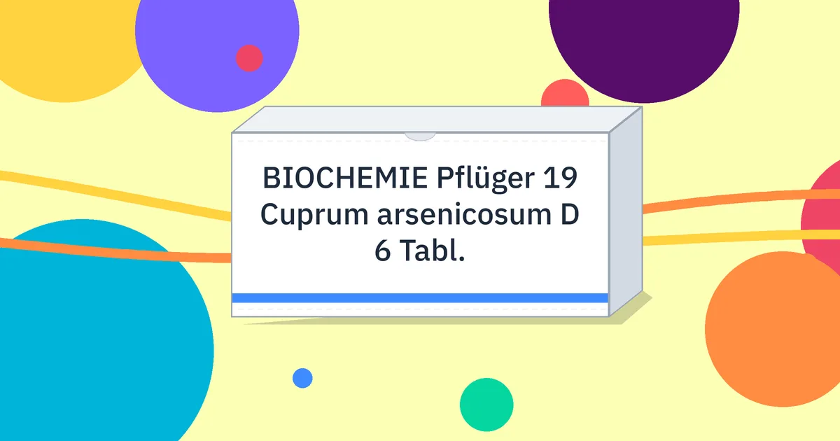 Symbolbild: Packung mit der Aufschrift BIOCHEMIE Pflüger 19 Cuprum arsenicosum D 6 Tabl. (PZN 06322578) – Verfügbarkeit und Bezug in Apotheken in Frankfurt am Main
