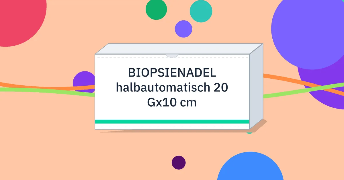 Symbolbild: Packung mit der Aufschrift BIOPSIENADEL halbautomatisch 20 Gx10 cm (PZN 18811963) – Verfügbarkeit und Bezug in Apotheken in Frankfurt am Main
