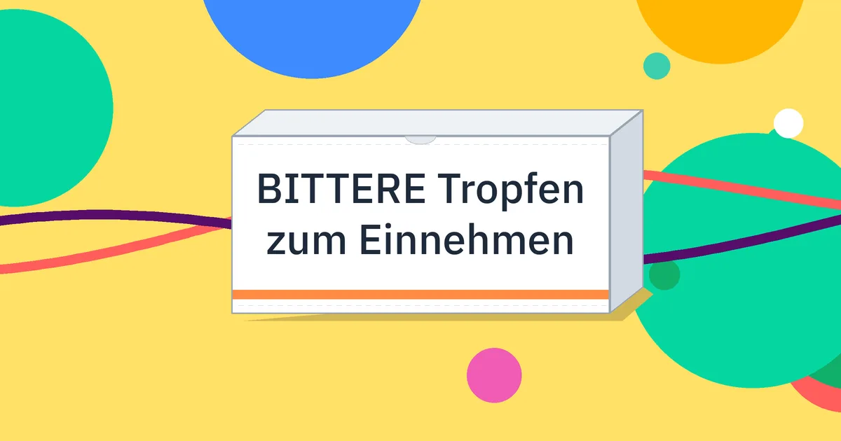 Symbolbild: Packung mit der Aufschrift BITTERE Tropfen zum Einnehmen (PZN 11366170) – Verfügbarkeit und Bezug in Apotheken in Frankfurt am Main