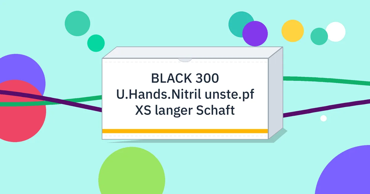 Symbolbild: Packung mit der Aufschrift BLACK 300 U.Hands.Nitril unste.pf XS langer Schaft (PZN 18471881) – Verfügbarkeit und Bezug in Apotheken in Frankfurt am Main