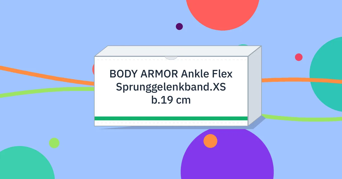Symbolbild: Packung mit der Aufschrift BODY ARMOR Ankle Flex Sprunggelenkband.XS b.19 cm (PZN 16630401) – Verfügbarkeit und Bezug in Apotheken in Frankfurt am Main
