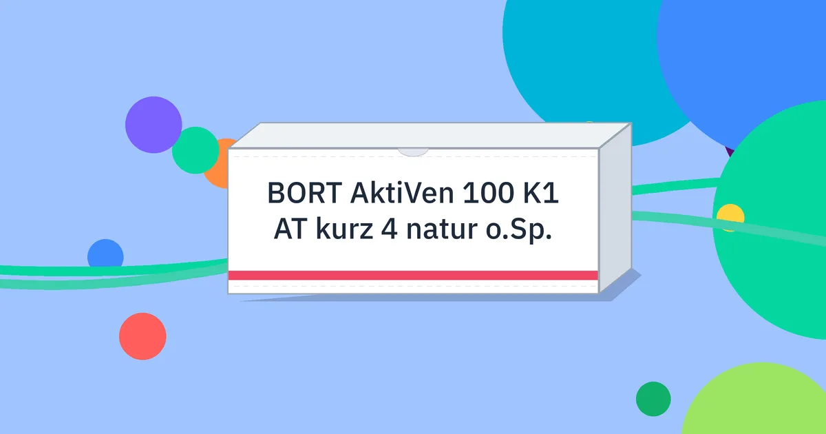 Symbolbild: Packung mit der Aufschrift BORT AktiVen 100 K1 AT kurz 4 natur o.Sp. (PZN 13736352) – Verfügbarkeit und Bezug in Apotheken in Frankfurt am Main