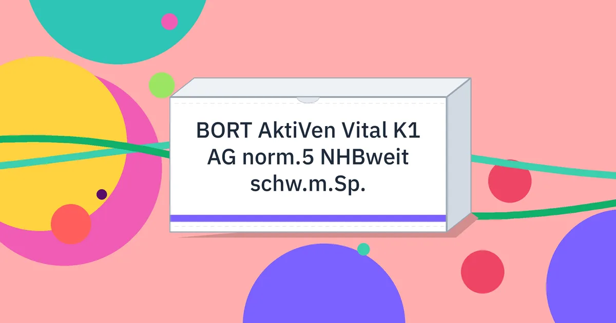 Symbolbild: Packung mit der Aufschrift BORT AktiVen Vital K1 AG norm.5 NHBweit schw.m.Sp. (PZN 13736079) – Verfügbarkeit und Bezug in Apotheken in Frankfurt am Main