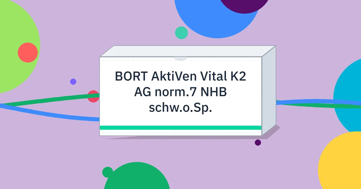 Symbolbild: Packung mit der Aufschrift BORT AktiVen Vital K2 AG norm.7 NHB schw.o.Sp. (PZN 12384690) – Verfügbarkeit und Bezug in Apotheken in Frankfurt am Main