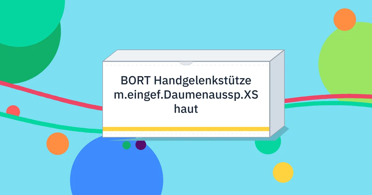 Symbolbild: Packung mit der Aufschrift BORT Handgelenkstütze m.eingef.Daumenaussp.XS haut (PZN 03808429) – Verfügbarkeit und Bezug in Apotheken in Frankfurt am Main