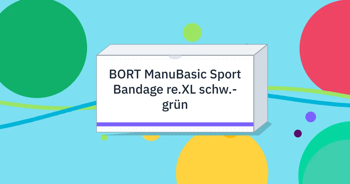 Symbolbild: Packung mit der Aufschrift BORT ManuBasic Sport Bandage re.XL schw.-grün (PZN 02738477) – Verfügbarkeit und Bezug in Apotheken in Frankfurt am Main