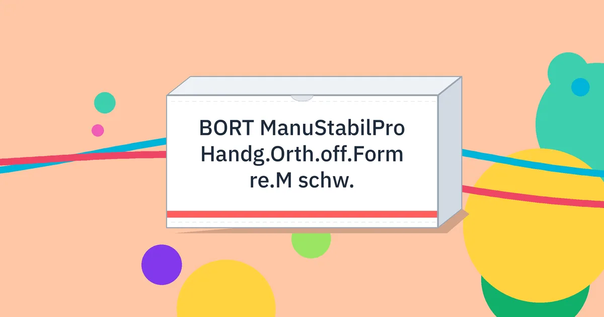 Symbolbild: Packung mit der Aufschrift BORT ManuStabilPro Handg.Orth.off.Form re.M schw. (PZN 11583594) – Verfügbarkeit und Bezug in Apotheken in Frankfurt am Main