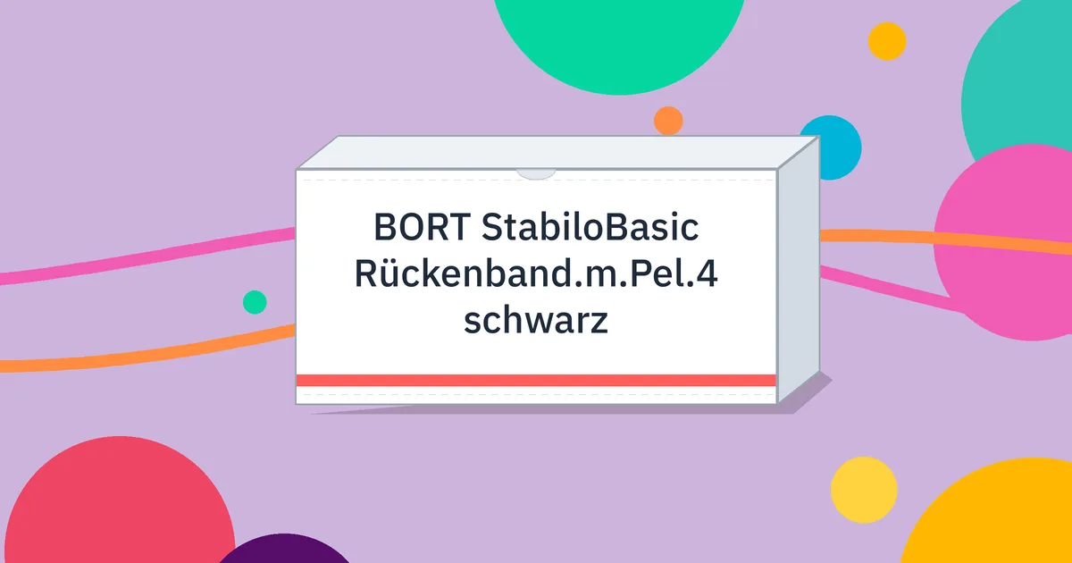 Symbolbild: Packung mit der Aufschrift BORT StabiloBasic Rückenband.m.Pel.4 schwarz (PZN 02746672) – Verfügbarkeit und Bezug in Apotheken in Frankfurt am Main