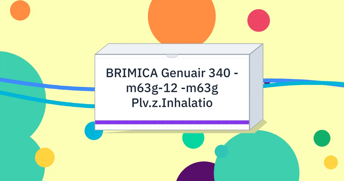 Symbolbild: Packung mit der Aufschrift BRIMICA Genuair 340 -m63g-12 -m63g Plv.z.Inhalatio (PZN 13330288) – Verfügbarkeit und Bezug in Apotheken in Frankfurt am Main
