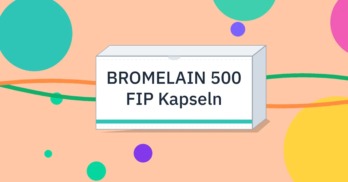 Symbolbild: Packung mit der Aufschrift BROMELAIN 500 FIP Kapseln (PZN 18665332) – Verfügbarkeit und Bezug in Apotheken in Frankfurt am Main