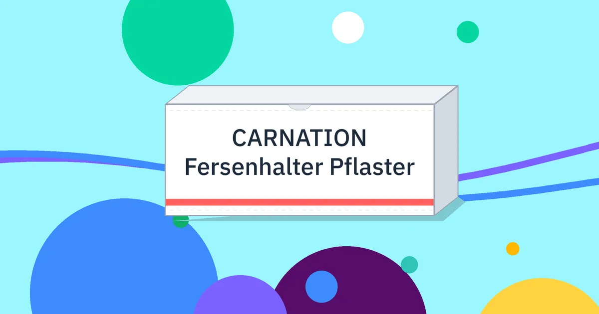 Symbolbild: Packung mit der Aufschrift CARNATION Fersenhalter Pflaster (PZN 16913139) – Verfügbarkeit und Bezug in Apotheken in Frankfurt am Main