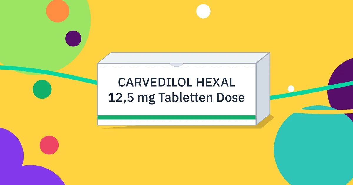 Symbolbild: Packung mit der Aufschrift CARVEDILOL HEXAL 12,5 mg Tabletten Dose (PZN 17420605) – Verfügbarkeit und Bezug in Apotheken in Frankfurt am Main