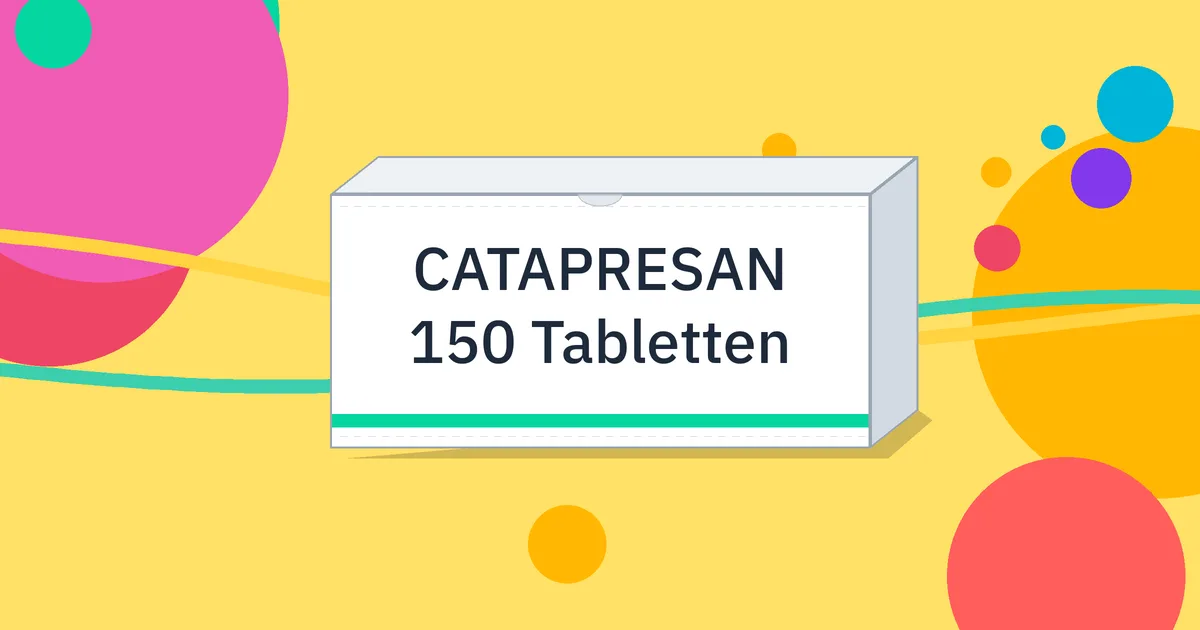Symbolbild: Packung mit der Aufschrift CATAPRESAN 150 Tabletten (PZN 01641379) – Verfügbarkeit und Bezug in Apotheken in Frankfurt am Main