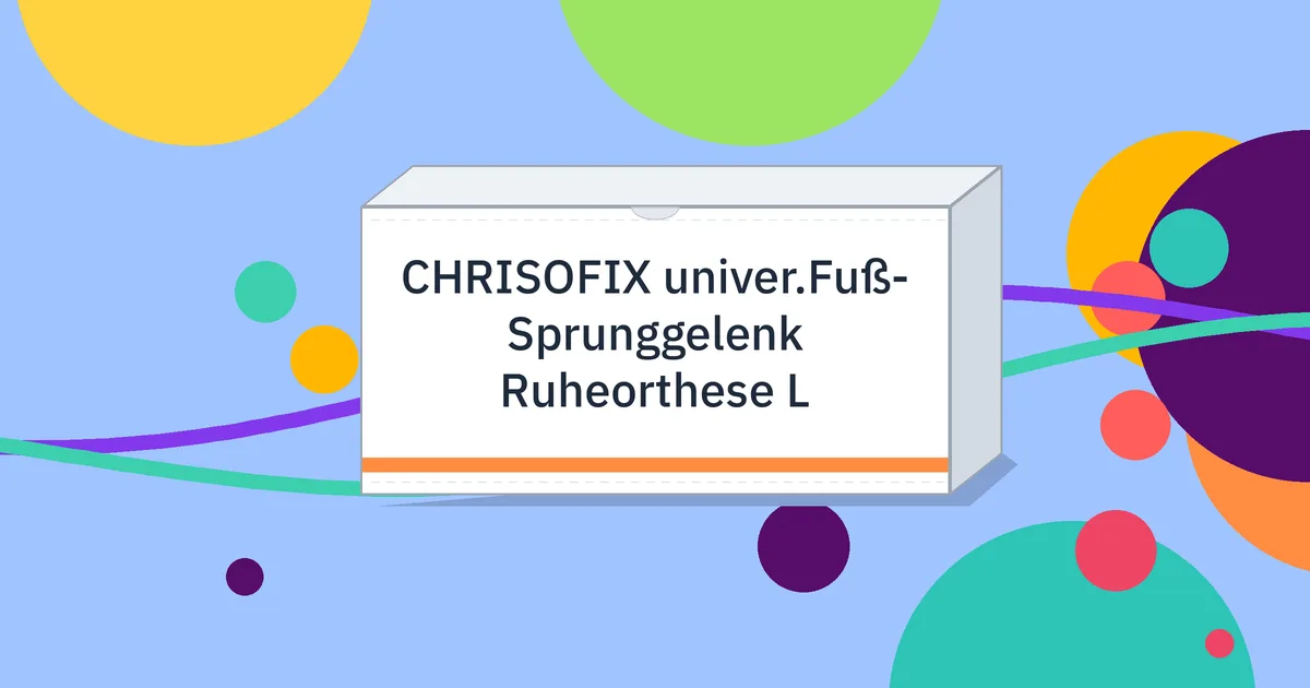 Symbolbild: Packung mit der Aufschrift CHRISOFIX univer.Fuß-Sprunggelenk Ruheorthese L (PZN 19555143) – Verfügbarkeit und Bezug in Apotheken in Frankfurt am Main
