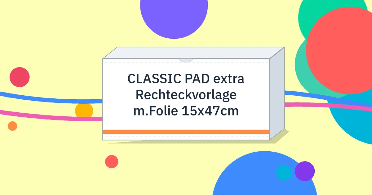 Symbolbild: Packung mit der Aufschrift CLASSIC PAD extra Rechteckvorlage m.Folie 15x47cm (PZN 10193833) – Verfügbarkeit und Bezug in Apotheken in Frankfurt am Main