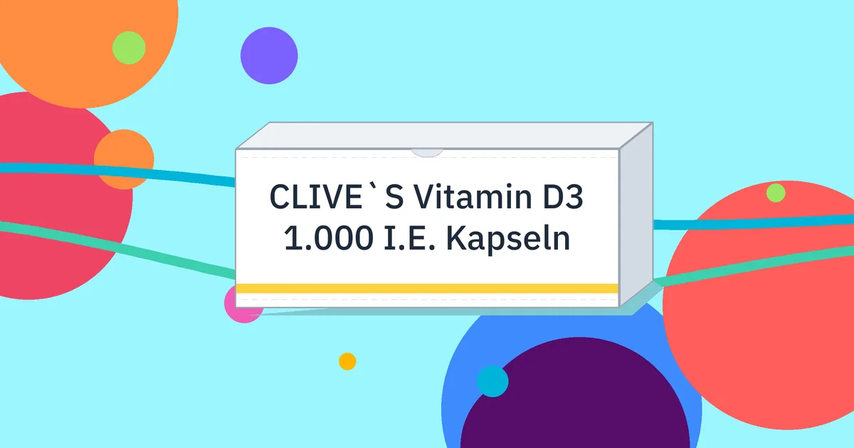 Symbolbild: Packung mit der Aufschrift CLIVE`S Vitamin D3 1.000 I.E. Kapseln (PZN 11856419) – Verfügbarkeit und Bezug in Apotheken in Frankfurt am Main