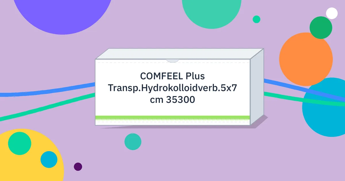 Symbolbild: Packung mit der Aufschrift COMFEEL Plus Transp.Hydrokolloidverb.5x7 cm 35300 (PZN 11598584) – Verfügbarkeit und Bezug in Apotheken in Frankfurt am Main