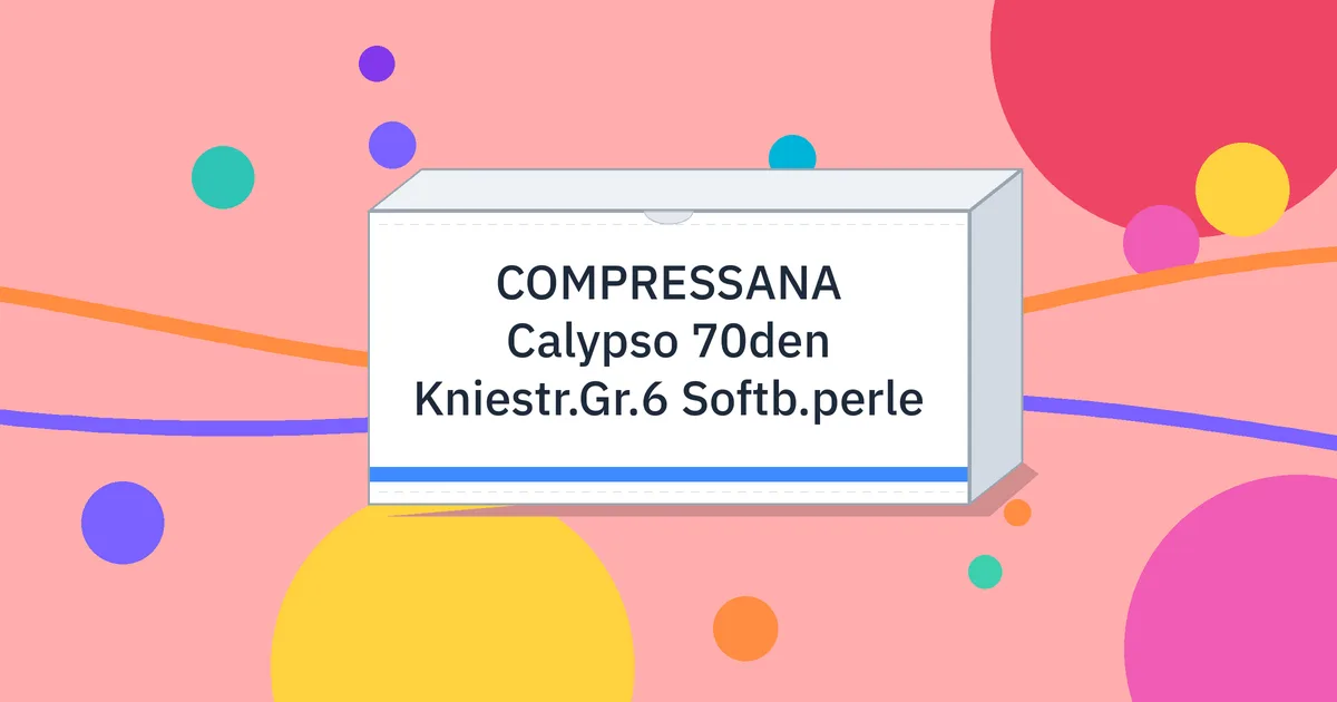Symbolbild: Packung mit der Aufschrift COMPRESSANA Calypso 70den Kniestr.Gr.6 Softb.perle (PZN 07719473) – Verfügbarkeit und Bezug in Apotheken in Frankfurt am Main