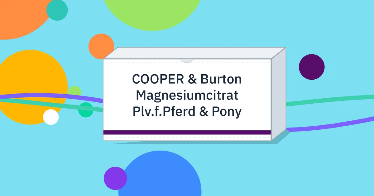 Symbolbild: Packung mit der Aufschrift COOPER & Burton Magnesiumcitrat Plv.f.Pferd & Pony (PZN 20317650) – Verfügbarkeit und Bezug in Apotheken in Frankfurt am Main