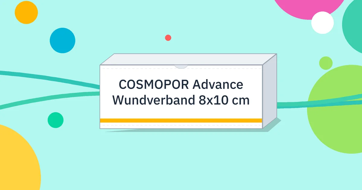 Symbolbild: Packung mit der Aufschrift COSMOPOR Advance Wundverband 8x10 cm (PZN 20330136) – Verfügbarkeit und Bezug in Apotheken in Frankfurt am Main