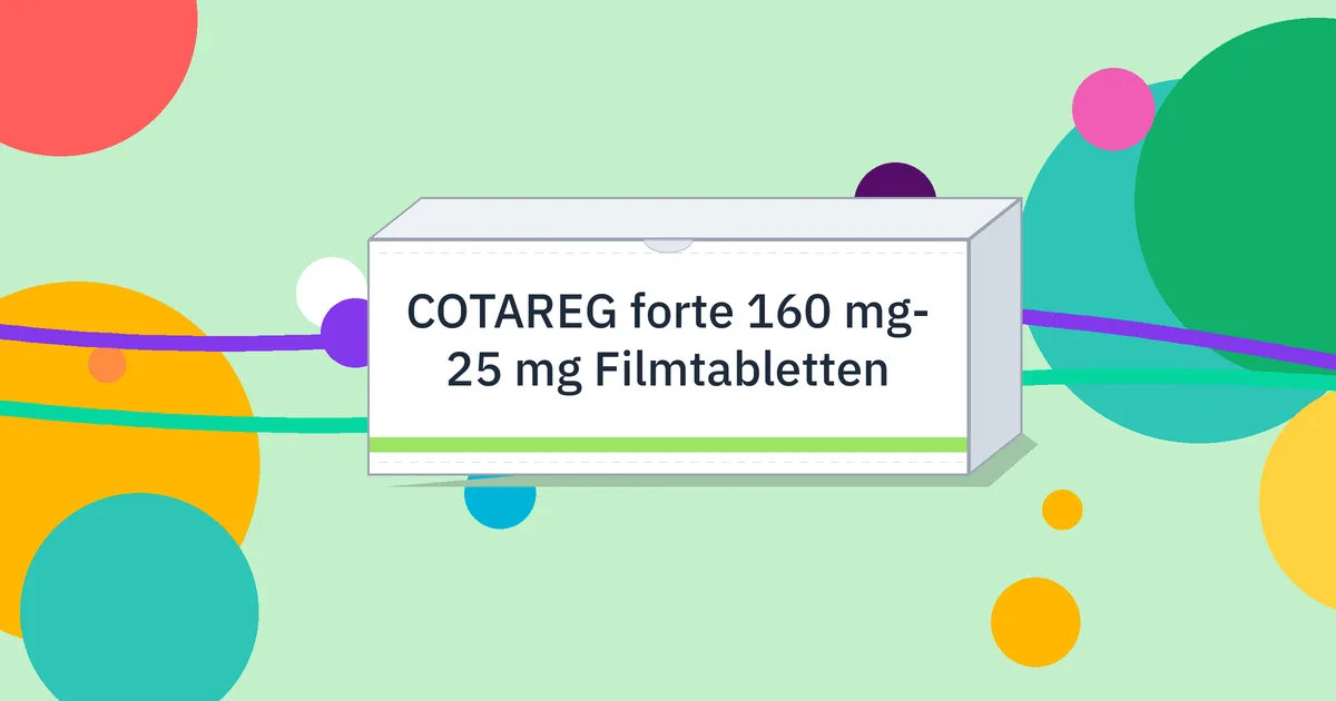 Symbolbild: Packung mit der Aufschrift COTAREG forte 160 mg-25 mg Filmtabletten (PZN 05918079) – Verfügbarkeit und Bezug in Apotheken in Frankfurt am Main