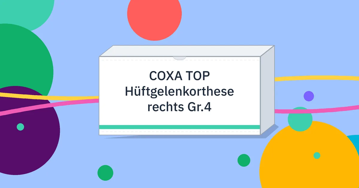 Symbolbild: Packung mit der Aufschrift COXA TOP Hüftgelenkorthese rechts Gr.4 (PZN 05045792) – Verfügbarkeit und Bezug in Apotheken in Frankfurt am Main