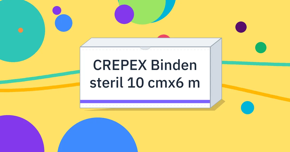 Symbolbild: Packung mit der Aufschrift CREPEX Binden steril 10 cmx6 m (PZN 10763609) – Verfügbarkeit und Bezug in Apotheken in Frankfurt am Main
