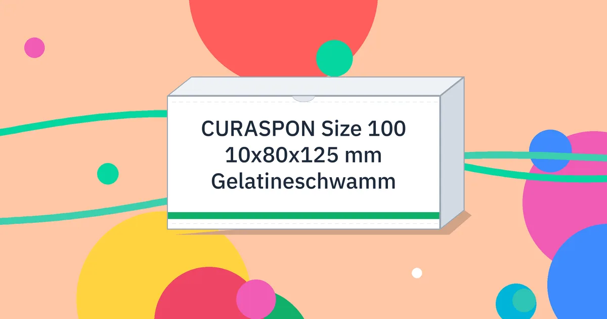 Symbolbild: Packung mit der Aufschrift CURASPON Size 100 10x80x125 mm Gelatineschwamm (PZN 16210863) – Verfügbarkeit und Bezug in Apotheken in Frankfurt am Main