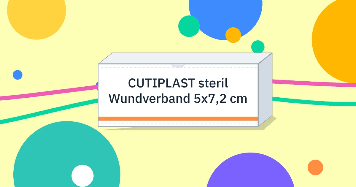 Symbolbild: Packung mit der Aufschrift CUTIPLAST steril Wundverband 5x7,2 cm (PZN 16538316) – Verfügbarkeit und Bezug in Apotheken in Frankfurt am Main