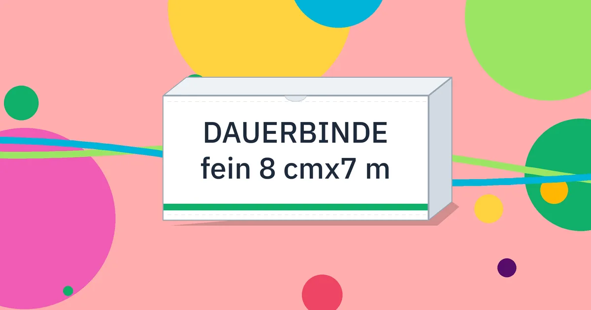 Symbolbild: Packung mit der Aufschrift DAUERBINDE fein 8 cmx7 m (PZN 12592253) – Verfügbarkeit und Bezug in Apotheken in Frankfurt am Main