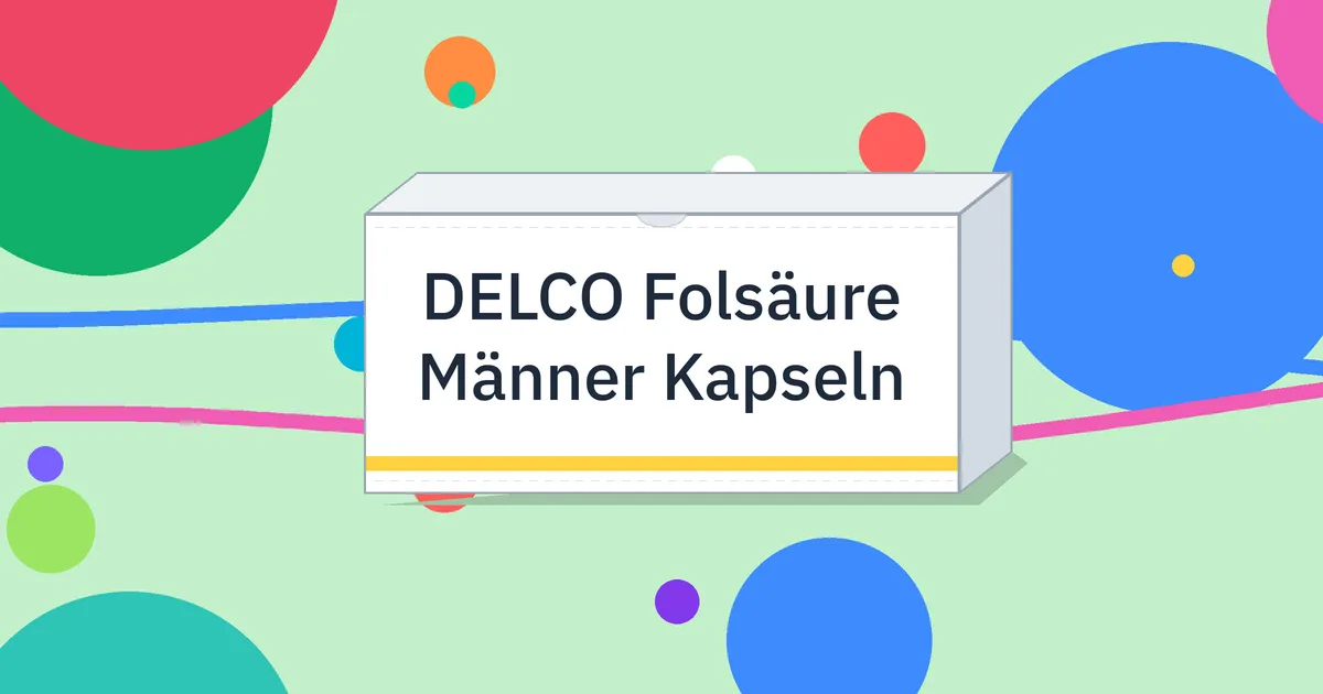 Symbolbild: Packung mit der Aufschrift DELCO Folsäure Männer Kapseln (PZN 19127424) – Verfügbarkeit und Bezug in Apotheken in Frankfurt am Main