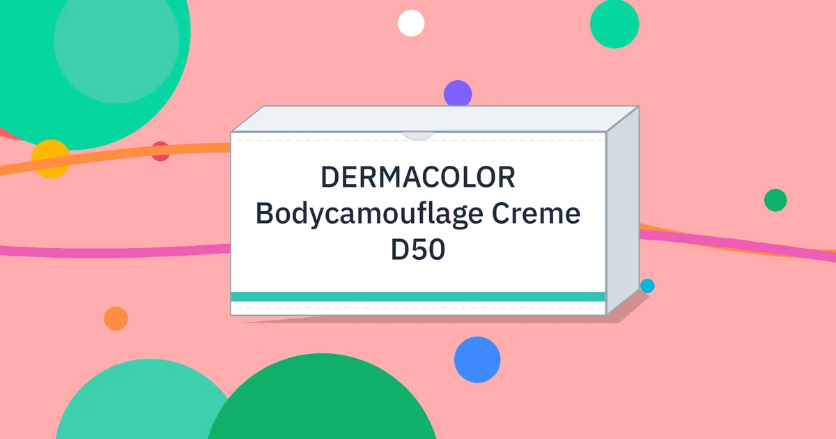 Symbolbild: Packung mit der Aufschrift DERMACOLOR Bodycamouflage Creme D50 (PZN 15818309) – Verfügbarkeit und Bezug in Apotheken in Frankfurt am Main
