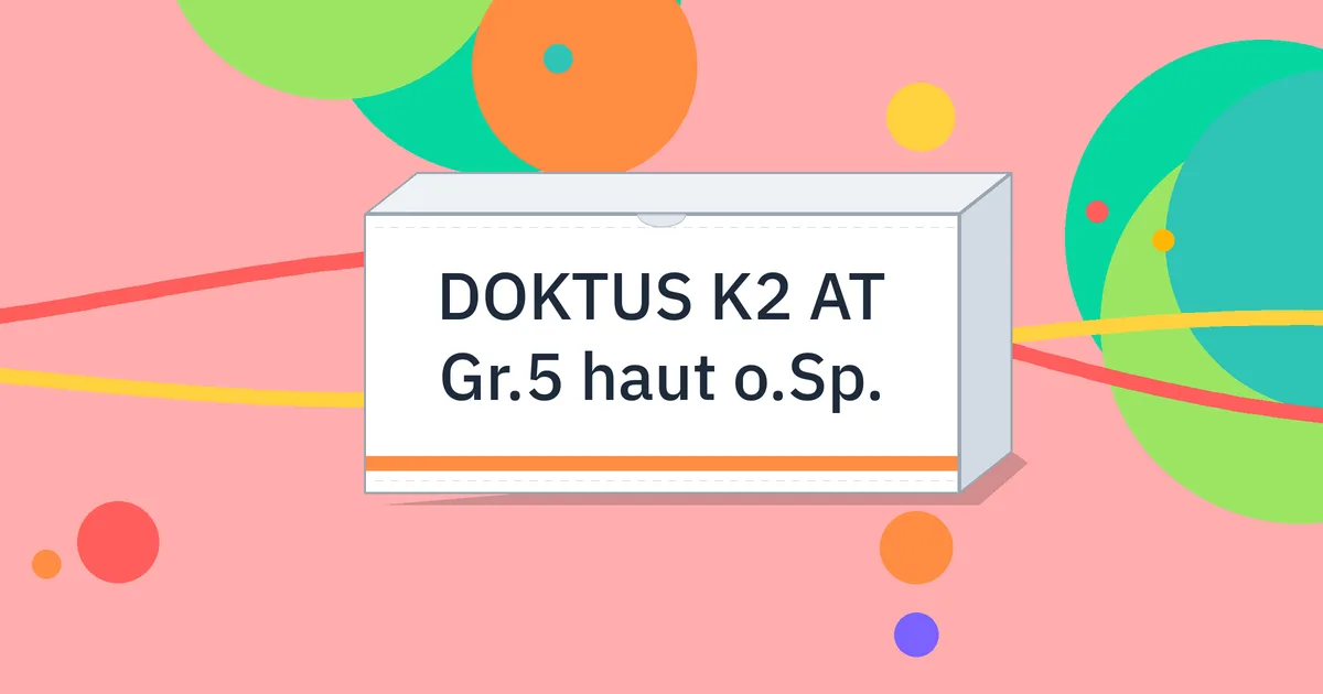 Symbolbild: Packung mit der Aufschrift DOKTUS K2 AT Gr.5 haut o.Sp. (PZN 00596754) – Verfügbarkeit und Bezug in Apotheken in Frankfurt am Main