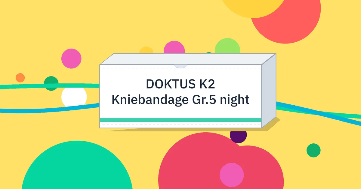 Symbolbild: Packung mit der Aufschrift DOKTUS K2 Kniebandage Gr.5 night (PZN 03310209) – Verfügbarkeit und Bezug in Apotheken in Frankfurt am Main