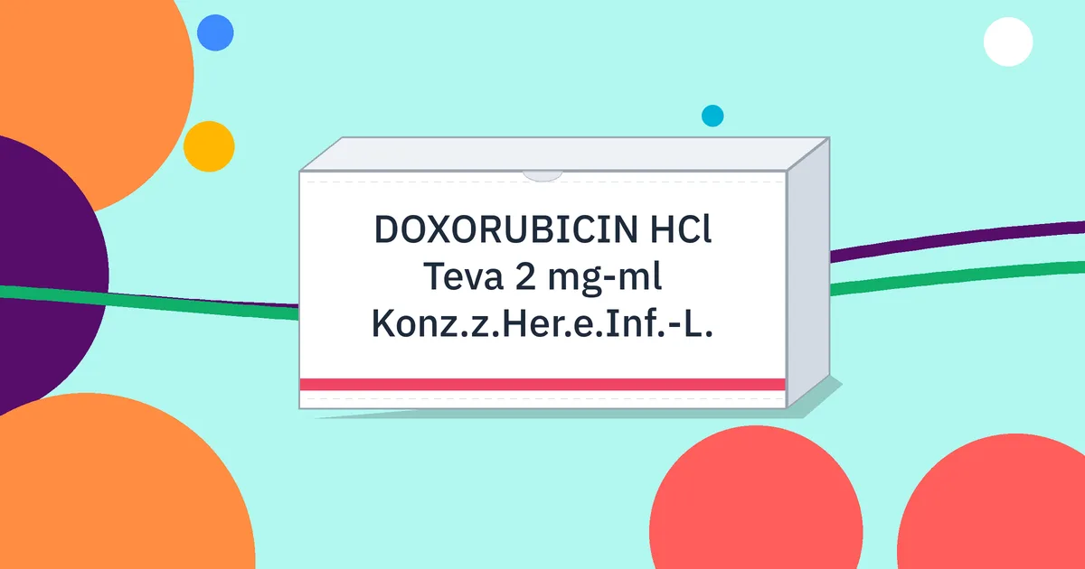 Symbolbild: Packung mit der Aufschrift DOXORUBICIN HCl Teva 2 mg-ml Konz.z.Her.e.Inf.-L. (PZN 12899879) – Verfügbarkeit und Bezug in Apotheken in Frankfurt am Main